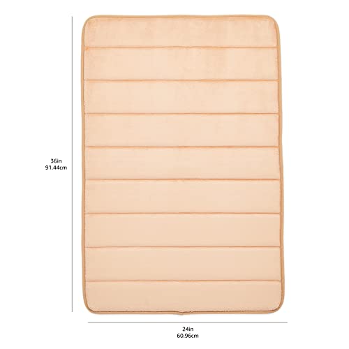 Spotgrowth Non-Slip Memory Foam Bath Mat for Bathroom Rugs 24 x36 Inches Super Cozy Soft Non-Slip Coral Velvet Striped Bathroom Mat and Machine Washable,Beige