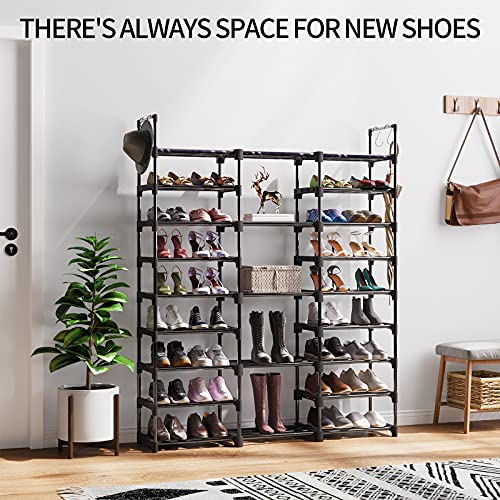 WOWLIVE 9 Tiers Large Shoe Rack Shoe Storage Shoe Organizer 50-55 Pairs Shoe Tower Unit Shelf Durable Metal Pipes with Plastic Connectors Stackable Shoe Cabinet Black(SSS3B9)