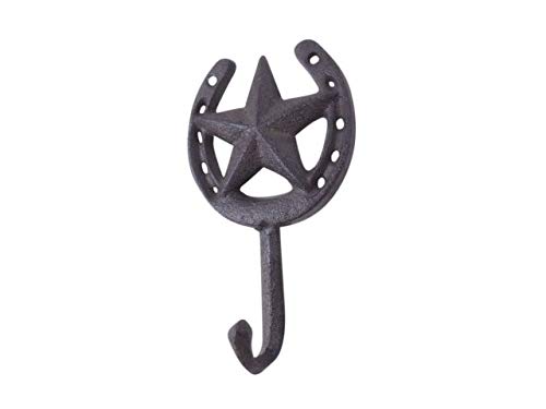 Handcrafted Nautical Decor Cast Iron Barn Star and Horseshoe Decorative Metal Wall Hook 7"