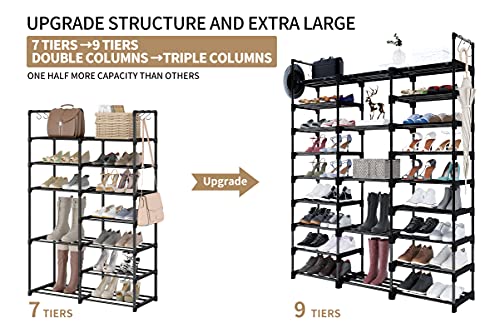 WOWLIVE 9 Tiers Large Shoe Rack Shoe Storage Shoe Organizer 50-55 Pairs Shoe Tower Unit Shelf Durable Metal Pipes with Plastic Connectors Stackable Shoe Cabinet Black(SSS3B9)