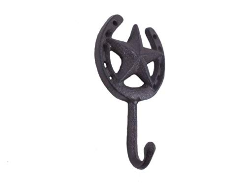 Handcrafted Nautical Decor Cast Iron Barn Star and Horseshoe Decorative Metal Wall Hook 7"