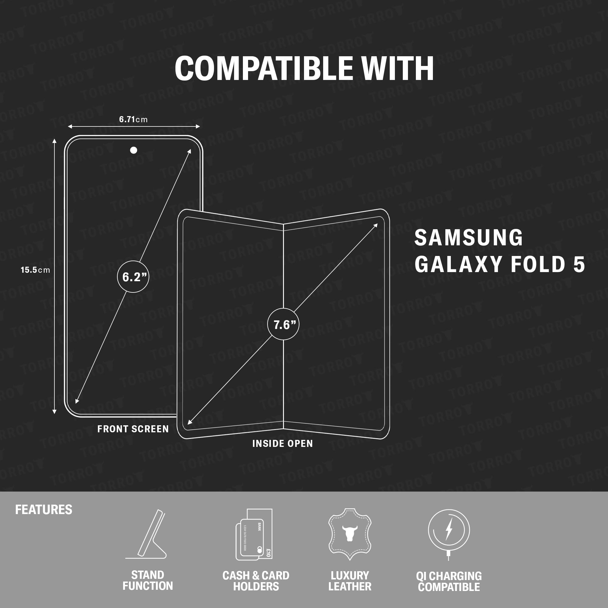 TORRO Phone Case Compatible with Samsung Galaxy Z Fold5 β Premium Leather Wallet Case with Stand Function and Card Slots (Black)