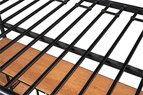 Metal Twin Loft Bed with Desk and Storage Shelves, Space-Saving Bed Frame with 2 Side Ladders and Safety Guard Rails for Kids Teens Adults, No Box Spring Needed