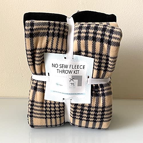 Tartan Plaid Tan Anti-Pill No-Sew Throw Fleece Fabric Kit (72x60)