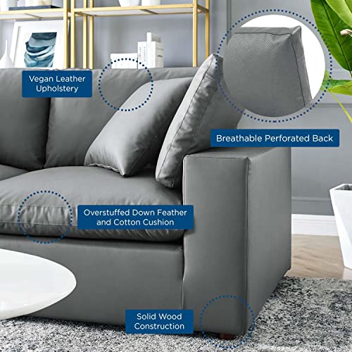 Modway Commix Down-Filled Overstuffed Vegan Leather 7-Piece Sectional Sofa in Gray