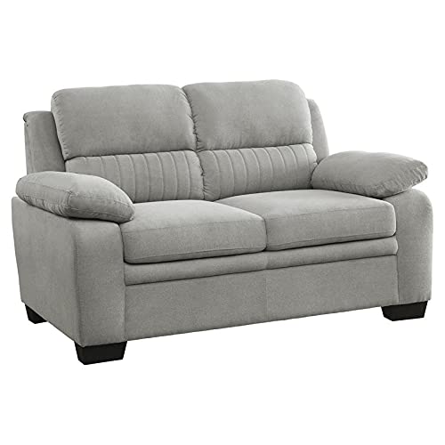 58" Gray Loveseat Sofa for Living Room, 2 Seater Modern Fabric Couch with Channel Tufted Back, Low Arm Rest Love Seat with Wood Legs for Apartment Small Space Studio Bedroom Office Studio