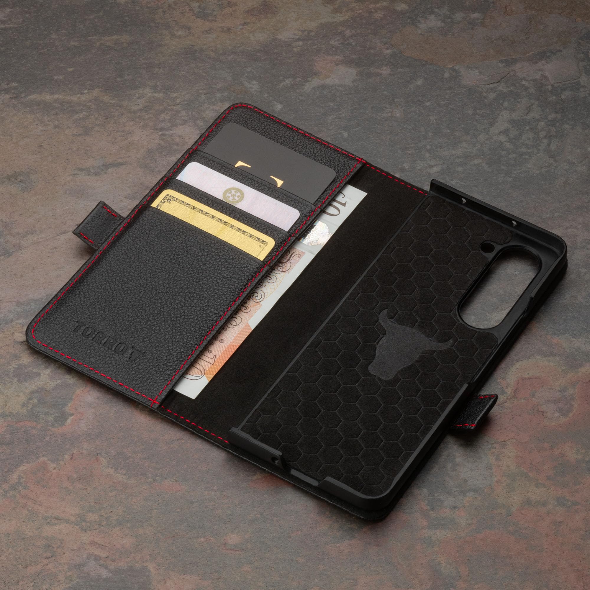 TORRO Phone Case Compatible with Samsung Galaxy Z Fold5 β Premium Leather Wallet Case with Stand Function and Card Slots (Black)