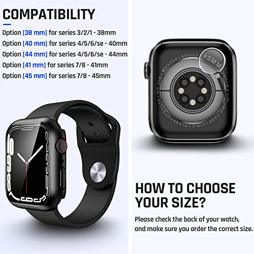 Goton Waterproof Case Compatible with Apple Watch 44mm SE (2nd Gen) Series 6 5 4 with Tempered Glass Screen Protector, iWatch Full Protective Hard PC Bumper Case Face Cover for Men Women 44 mm Black