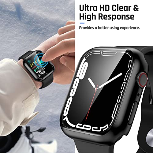 Goton Waterproof Case Compatible with Apple Watch 44mm SE (2nd Gen) Series 6 5 4 with Tempered Glass Screen Protector, iWatch Full Protective Hard PC Bumper Case Face Cover for Men Women 44 mm Black