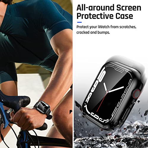 Goton Waterproof Case Compatible with Apple Watch 44mm SE (2nd Gen) Series 6 5 4 with Tempered Glass Screen Protector, iWatch Full Protective Hard PC Bumper Case Face Cover for Men Women 44 mm Black