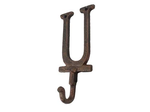 Handcrafted Nautical Decor Rustic Copper Cast Iron Letter U Alphabet Wall Hook 6"