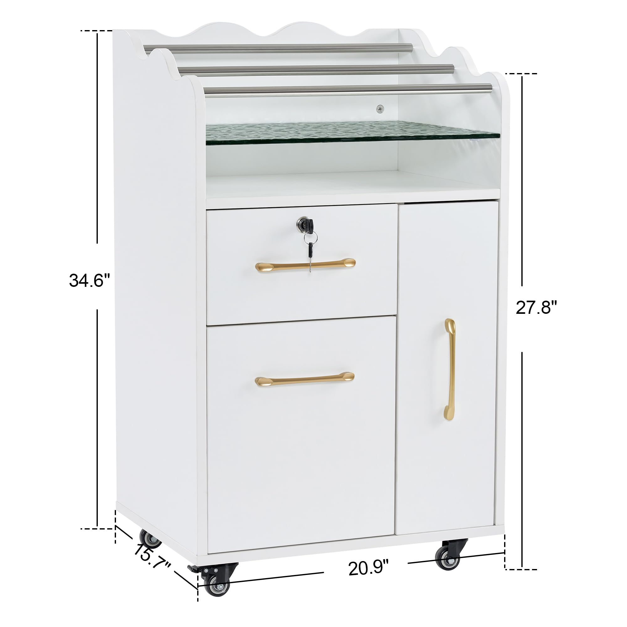 BarberPub Salon Cart with Storage Drawer Cabinet Barber Trolley with Wheels Rolling Salon Cart for Hair Stylist Beauty Organizer 2045 (White)