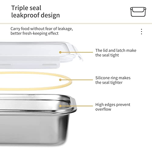 Tikafu 18/8 Stainless Steel Food Containers | Food Preservation Lunch Box | Leak Proof Stackable Light and Easy Storage | Set of 3 (21oz/43oz/76oz) | BPA FREE, B4200