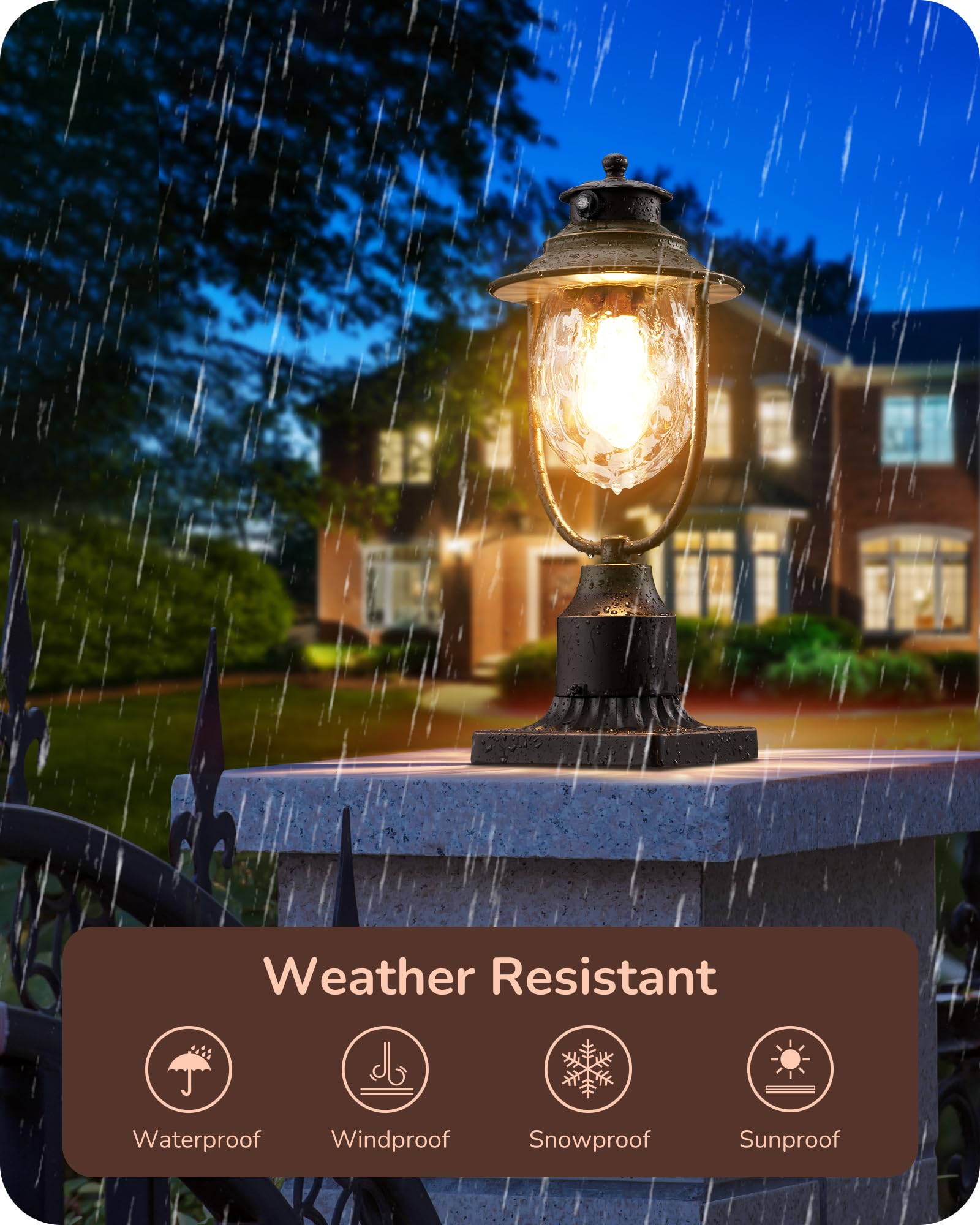 EDISHINE Dusk to Dawn Outdoor Post Light, Pole Light Fixture with Pier Mount Base, Waterproof Exterior Lamp Post Lantern Head with Water Ripple Glass for Driveway Yard Fence Garden Patio, Bronze
