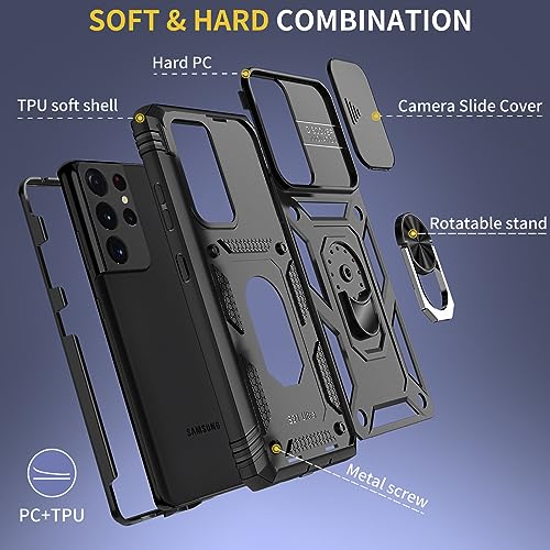 IYTRRYH for Samsung Galaxy S23 Ultra Case Compatible with Magnetic Wireless Charging with Screen Protectors, S26 Ultra Case Built-in Kickstand Ring Military Grade Drop Protection Shockproof Pink