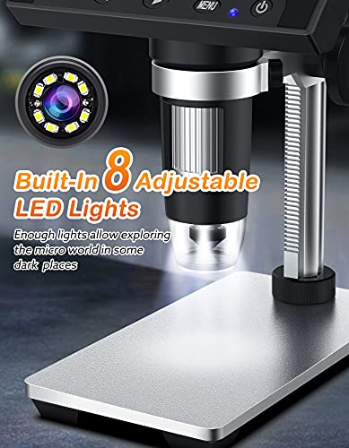 Coin Microscope, MOYSUWE 4.3 inch LCD Digital Microscope with Screen, Coin Microscope for Error Coins for Kids Adults - Metal Stand, 8 LED Lights, Compatible with Windows