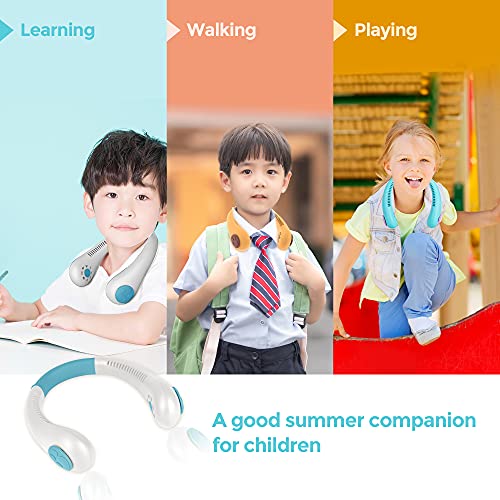 ICEBIRDS Portable Neck Fan for Kids 2021 New Bladeless Fan, USB Rechargeable Battery Operated Hanging Personal Mini Fan,Cartoon Headphone Design, Wearable Creative Leafless Fan,3 Speeds-Snow White
