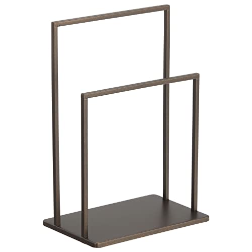 mDesign Modern Decorative Metal Fingertip Towel Holder Stand for Bathroom Vanity Countertops to Display and Store Small Guest Towels or Washcloths - 2-Sided - Bronze