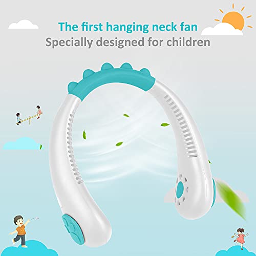 ICEBIRDS Portable Neck Fan for Kids 2021 New Bladeless Fan, USB Rechargeable Battery Operated Hanging Personal Mini Fan,Cartoon Headphone Design, Wearable Creative Leafless Fan,3 Speeds-Snow White