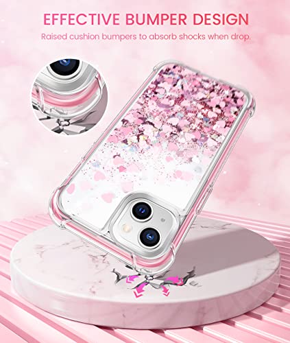 Caka Case Compatible for iPhone 13 Glitter Case, iPhone 14 Case for Women Girls with Built-in Screen Protector Bling Sparkle Liquid Full Body Protective Case for iPhone 13 14 6.1 inch - Rose Gold