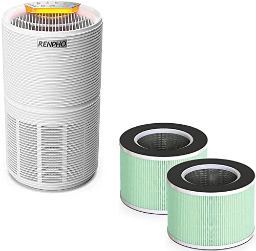 RENPHO Air Purifier for Home with 2 Pack Replacement Filter for Moist Conditions, True HEPA Air Filter Cleaner Intercepts Dust, Smoke, Smell, For room up to 240ft² (22m²), Quiet 26dB, RP-AP088-F2, 2 P