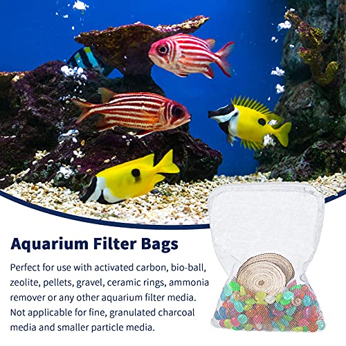 Shappy 20 Pieces Aquarium Filter Media Bags Fish Tank Filter Bag White Net Bag Fine Mesh Filter Bag with Zipper for Activated Carbon Biospheres Ceramic Rings Fresh or Saltwater Tanks