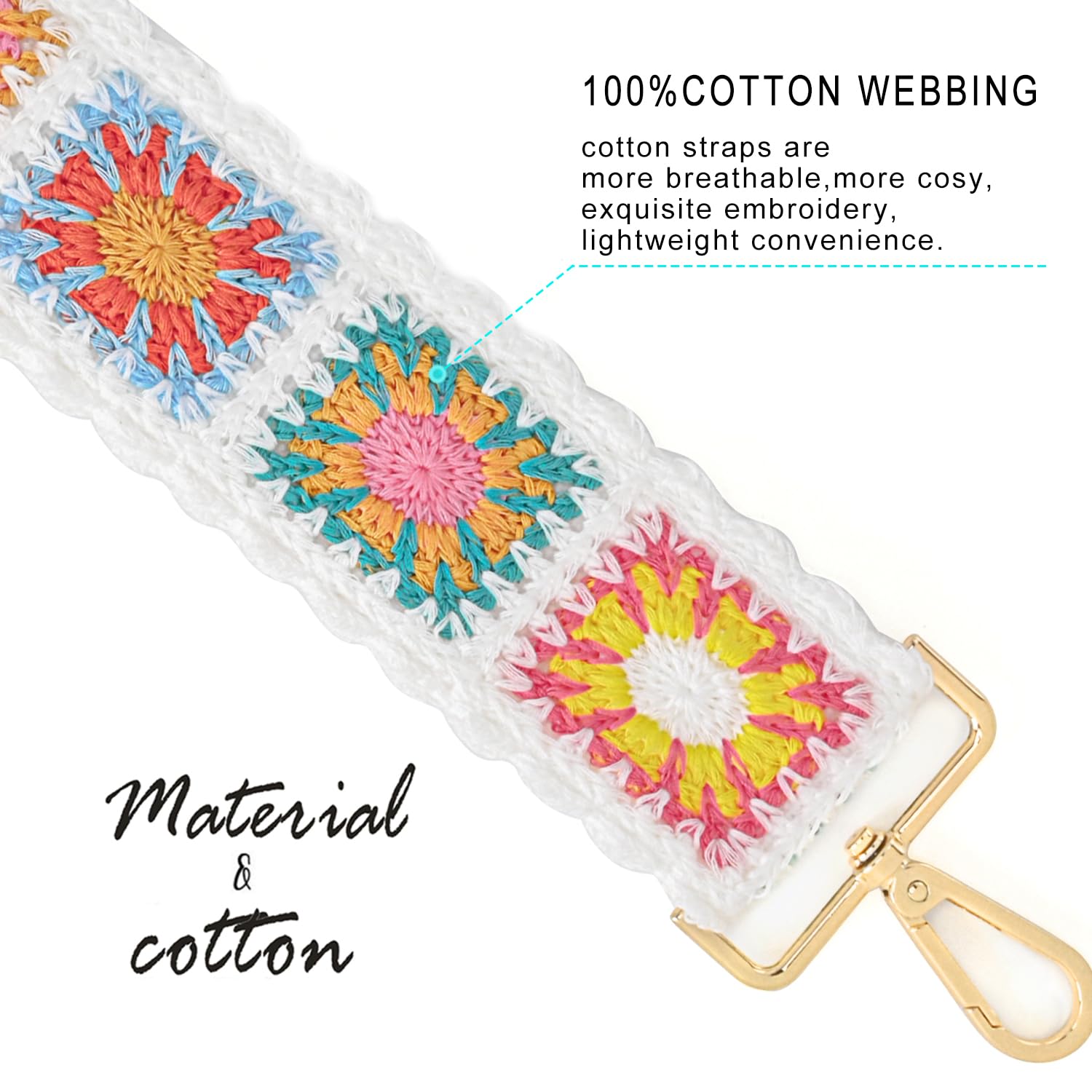 PAXMATE Purse Strap Replacement Crossbody Handbag Guitar Strap Purse Shoulder Strap Adjustable Crochet Flower Bag Strap