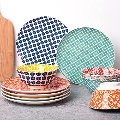 Delling Ceramic Dinner Plates Set, 10 Inch Colorful Dessert Plates/Salad Plates, Porcelain Serving Dishes, Scratch Resistant, Lead-Free - Microwave, Oven, and Dishwasher Safe - Set of 6