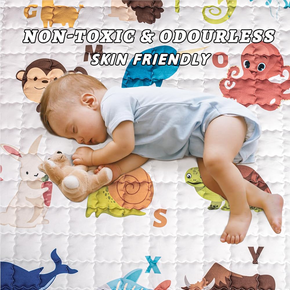 Beavtaens Baby Play Mat, 50x50 Playpen Mat with Super Soft Touch, Activity Mat with Upgraded Anti-Slip Bottom, Machine Washable Crawling Mat for Floor & Picnic (Animal)