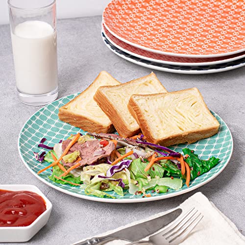 Delling Ceramic Dinner Plates Set, 10 Inch Colorful Dessert Plates/Salad Plates, Porcelain Serving Dishes, Scratch Resistant, Lead-Free - Microwave, Oven, and Dishwasher Safe - Set of 6
