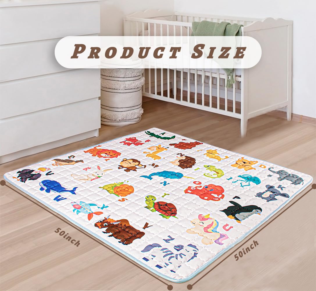 Beavtaens Baby Play Mat, 50x50 Playpen Mat with Super Soft Touch, Activity Mat with Upgraded Anti-Slip Bottom, Machine Washable Crawling Mat for Floor & Picnic (Animal)