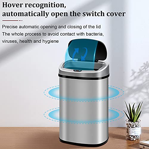 Better Choicet Kitchen Trash Can Automatic Touch Motion Sensor Garbage with Close Slowly, Stainless Steel Bin Lid, Waste for Bathroom Bedroom, 13 Gallon / 50 Liter, Silver, 16.1x11.1x23.2''