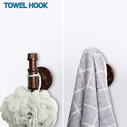 3 Pack Industrial Pipe Bathroom Hardware Accessories Set, Include 2 Robe Coat Towel Hook and 1 Toilet Paper Holder for Hanging. 1/2" inch Threaded Wall Mounted Rustic Decor Accessories Kit (Bronze)