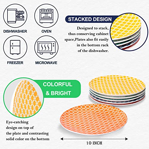 Delling Ceramic Dinner Plates Set, 10 Inch Colorful Dessert Plates/Salad Plates, Porcelain Serving Dishes, Scratch Resistant, Lead-Free - Microwave, Oven, and Dishwasher Safe - Set of 6