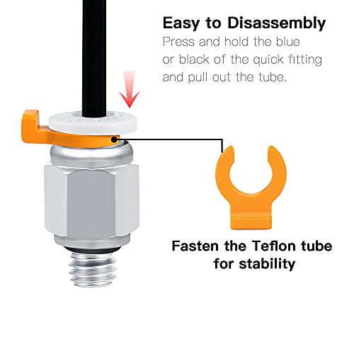 High Temperature Resistant Premium Bowden Tubing 6M TPFE Teflon Tube for 1.75mm Filament with Upgraded PC4-M6 and PC4-M10 Pneumatic Fittings,Teflon Cutter,Collet Clips and Spanner for Ender 3/3 Pro