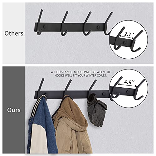 SCUNDA Coat Hook Wall Mounted with 4 Hooks, Stainless Steel Wall Hook, Coat Rack Wall Mount, Coat Hanger Wall Mount for Hanging, Entryway, Bathroom, Mudroom, Kitchen (Black, 17 inch, 1 Pack)