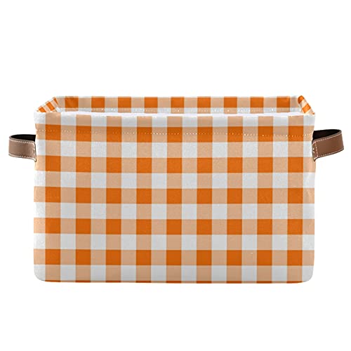 susiyo Orange Checkered Plaid Storage Bins, 14 x 10 inch Canvas Storage Basket for Shelves Closet Organizing - 1 Piece