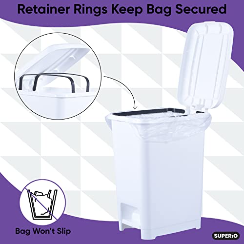 Superio Slim Step On Trash Can 6.5 Gallon 2-Pack, White Pedal Waste Bin for Under Desk, Office, Bedroom, Bathroom