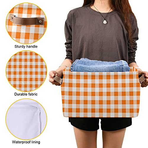 susiyo Orange Checkered Plaid Storage Bins, 14 x 10 inch Canvas Storage Basket for Shelves Closet Organizing - 1 Piece