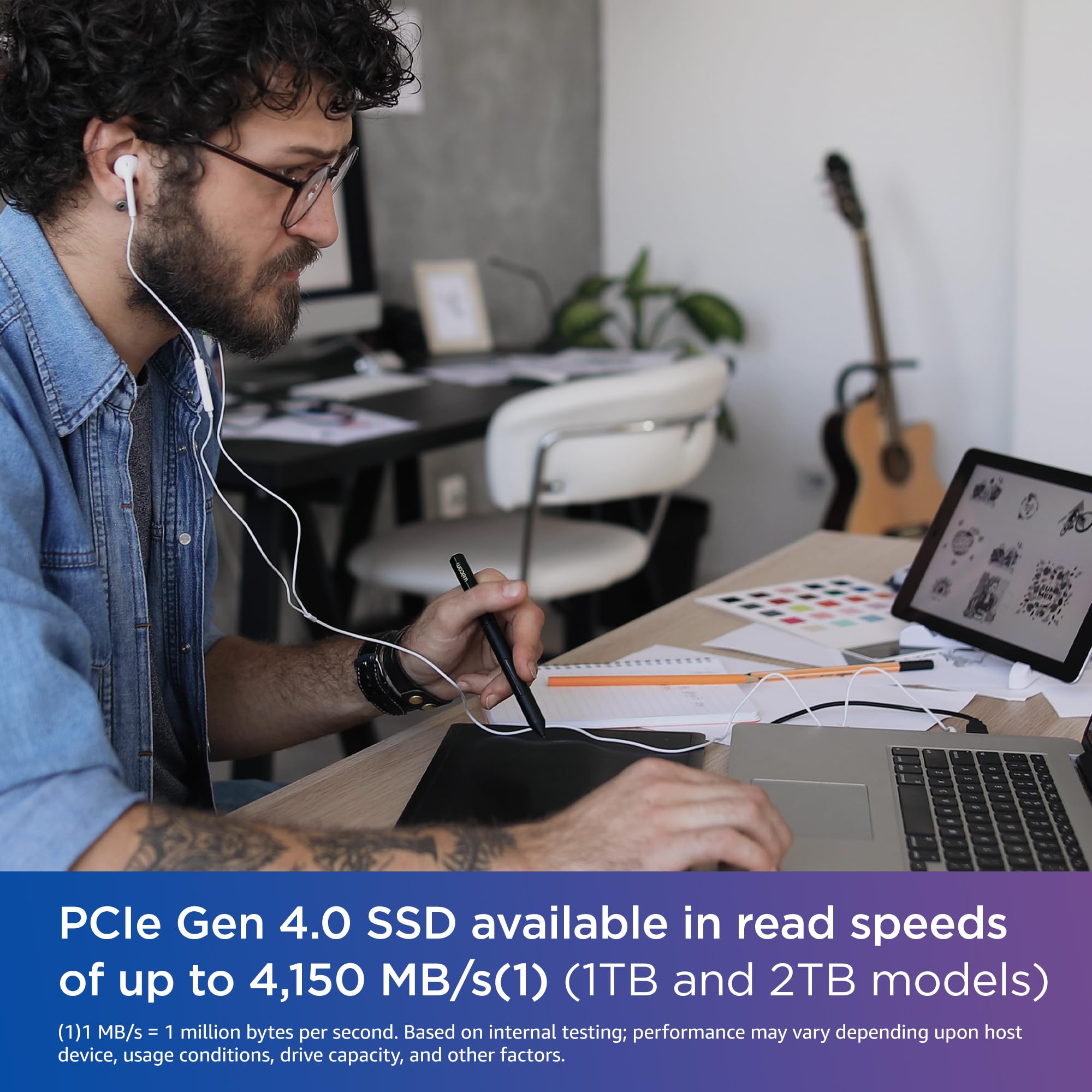 Western Digital 1TB WD Blue SN580 NVMe Internal Solid State Drive SSD - Gen4 x4 PCIe 16Gb/s, M.2 2280, Up to 4,150 MB/s - WDS100T3B0E