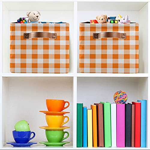 susiyo Orange Checkered Plaid Storage Bins, 14 x 10 inch Canvas Storage Basket for Shelves Closet Organizing - 1 Piece