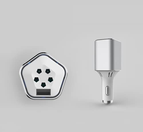 Car Air Purifier Ionizer 4-in-1 Premium Air Purifier + USB Port Charger + Window Breaker Hammer For Safety + Aromatherapy - (Platinum SIlver) )