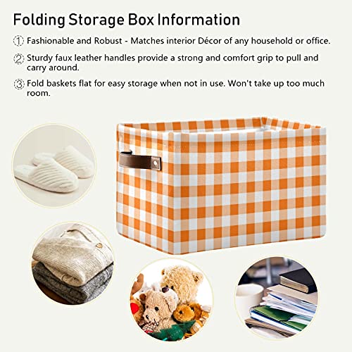 susiyo Orange Checkered Plaid Storage Bins, 14 x 10 inch Canvas Storage Basket for Shelves Closet Organizing - 1 Piece