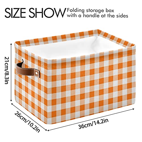 susiyo Orange Checkered Plaid Storage Bins, 14 x 10 inch Canvas Storage Basket for Shelves Closet Organizing - 1 Piece