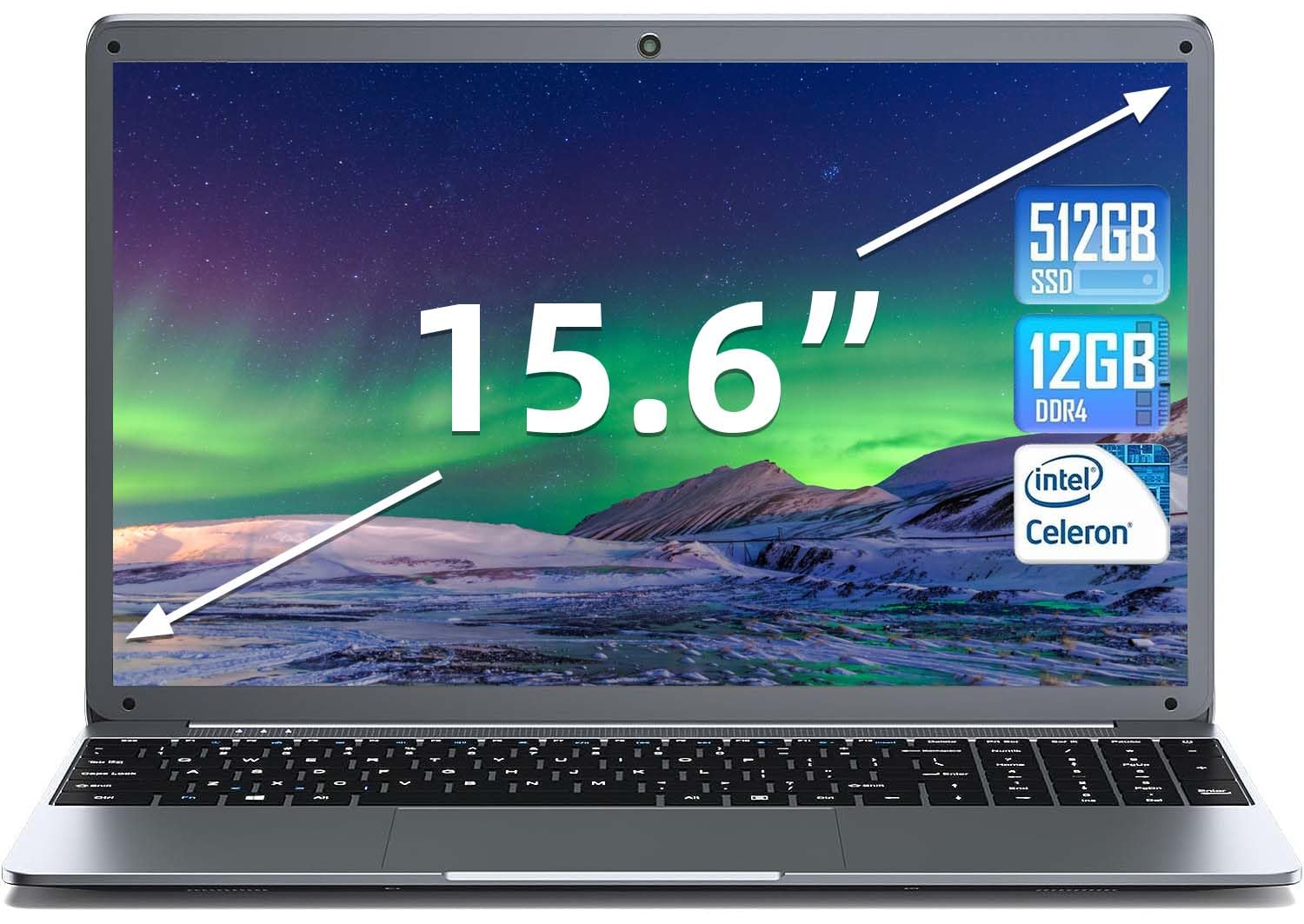 SGIN Laptop, 15.6 Inch Intel N5095 2.9 GHz Quad Core 12GB RAM 512G SSD, FHD 1920 * 1080 IPS Display, Cooling System, USB-Type C, Webcam, Mini HDMI, Long Battery Life