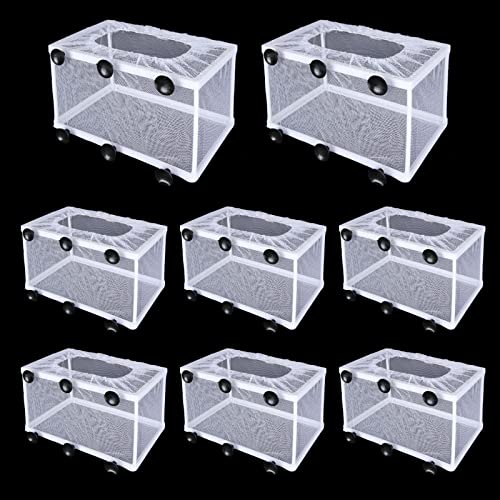 FVIEXE 8PCS Fish Breeder Box for Fish Tank, Net Aquarium Fish Isolation Breeding Box Nylon Mesh Acclimation Hatchery Incubator for Baby Fishes Guppy Fish Fries Shrimp Clownfish Juvenile Betta Platy