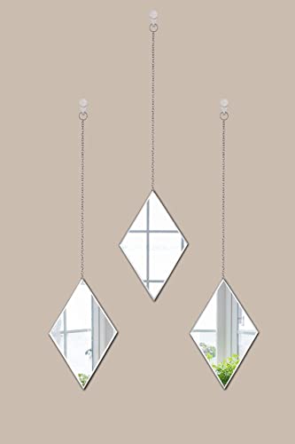 LYLDACER Yanliff Diamond Shape Decorative Wall Mirror.Set of 3,Hanging Chain Frameless Mirror. 8X13inches,Small Decor Mirror.