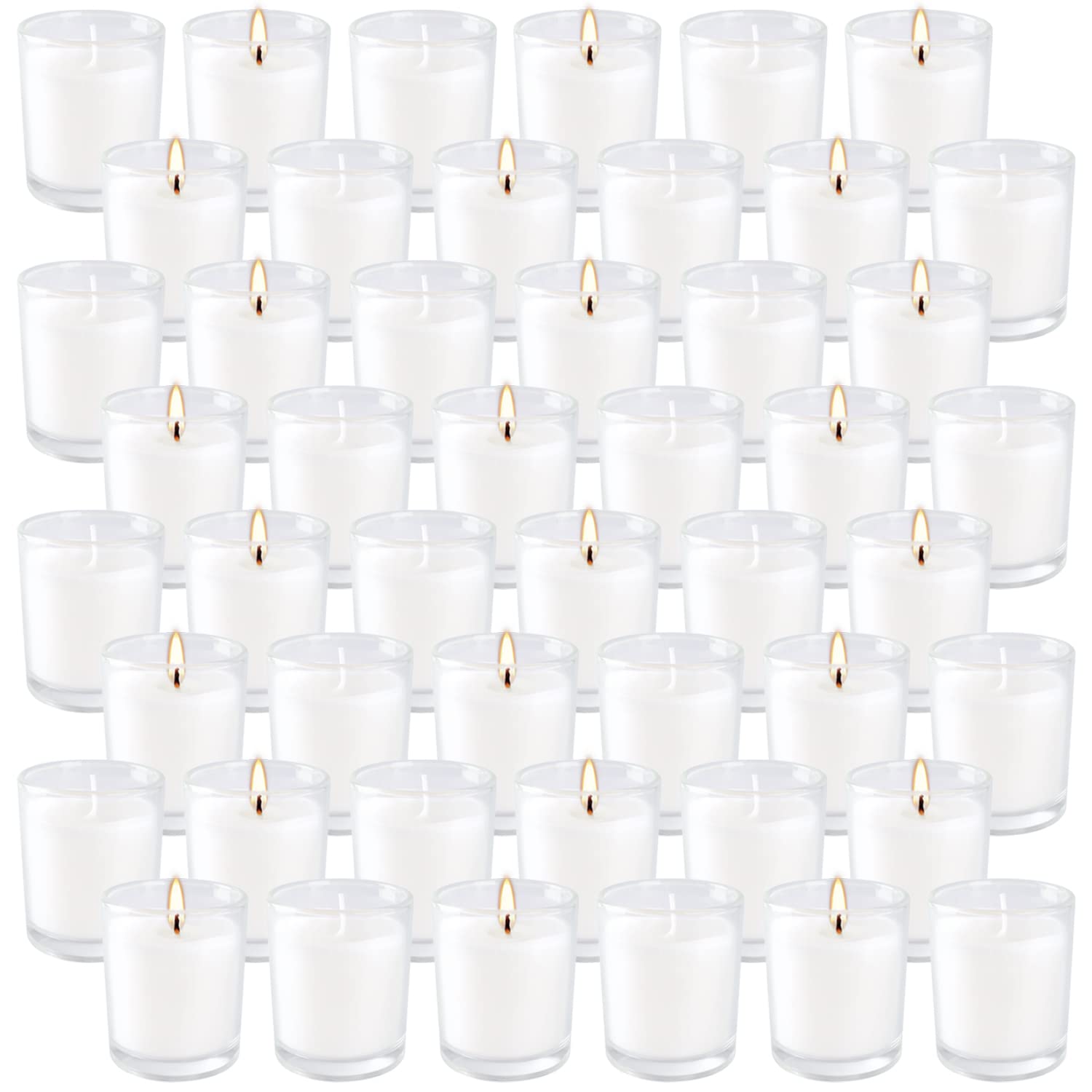 Unscented Votive Candles,White Wax Candle Filled in Clear Glass,for Home Décor Parties Weddings Holidays and Meditation,Box of 48
