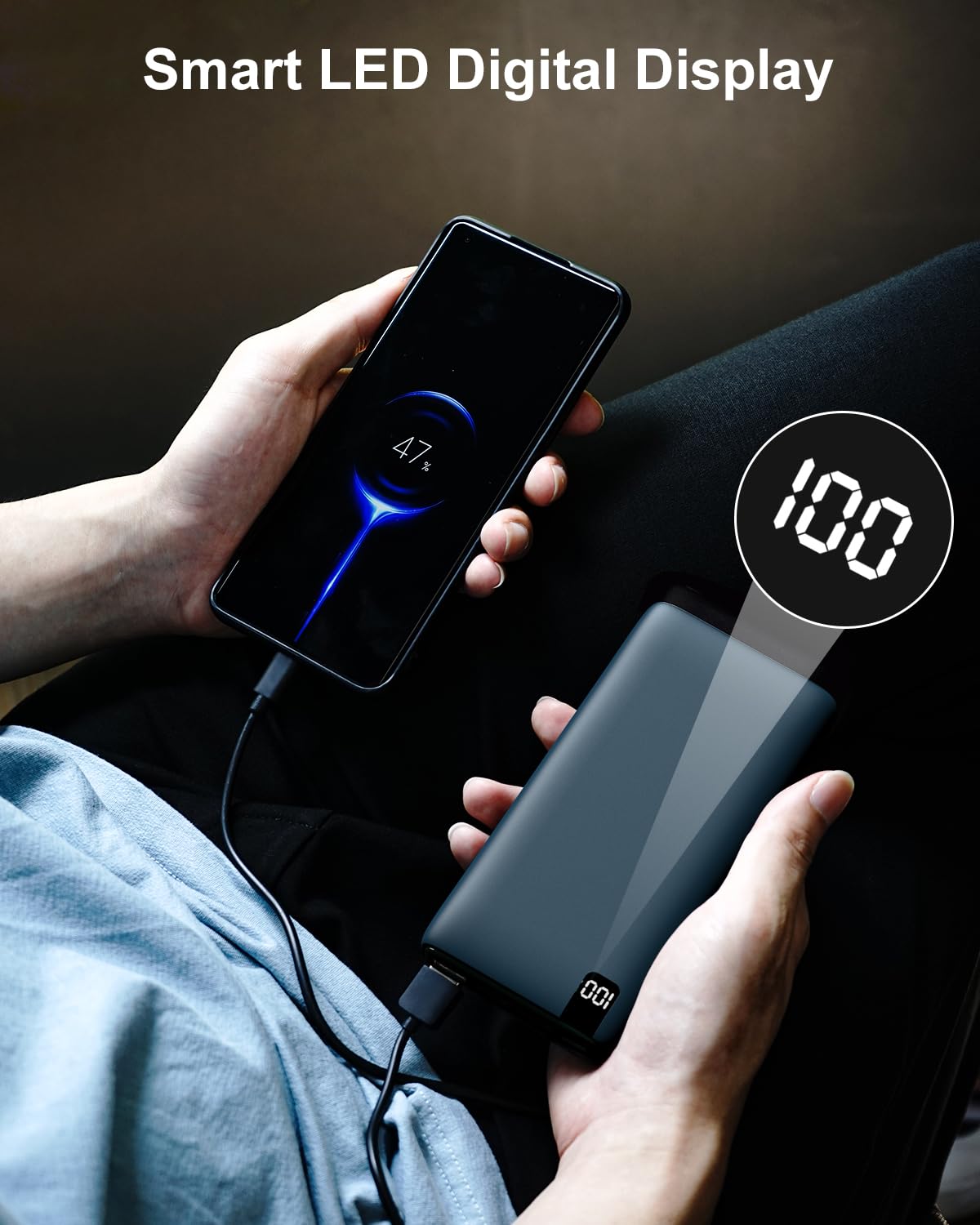 IXNINE Power Bank 26800mAh Portable Charger, High Capacity Phone Charger Compact External Battery Pack with LED Display and 4 Fast Charging Outputs for Cellphone Tablet Survival Gear (Blue)