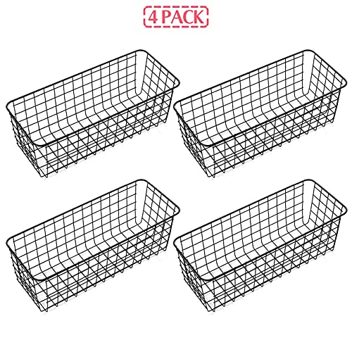 XINFULL 4 Pack Wire Storage Baskets Household Metal Wall-Mounted Containers Organizer Bins for Kitchen Bathroom Freezer Pantry Closet Laundry Room Cabinets Garage Shelf, Large